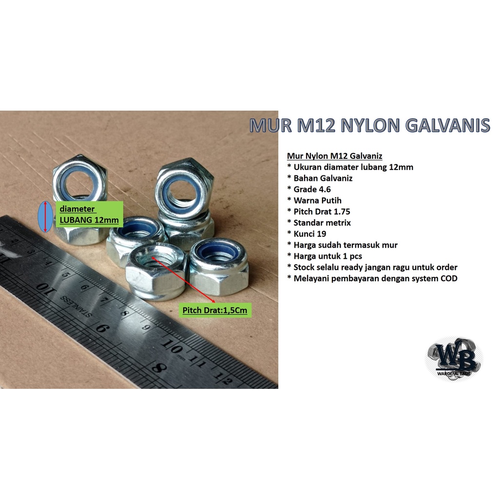 Jual MUR M12 NYLON GALVANIS / NUT NYLON M12 / NUT M12 NYLON GALVANISH ...