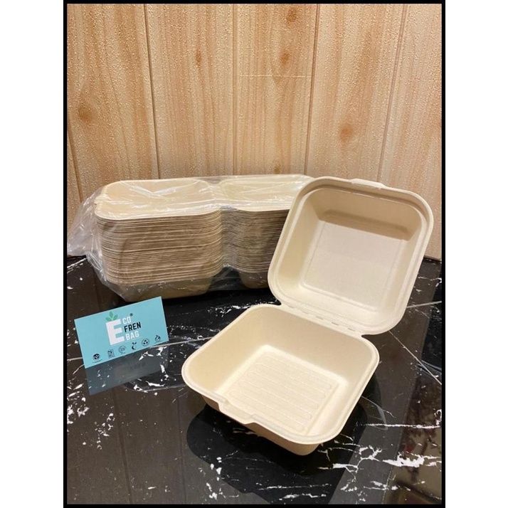 Jual Bagasse Burger Box Lunch Box Kotak Tart Mini 450 Ml/ 6" Takeaway ...