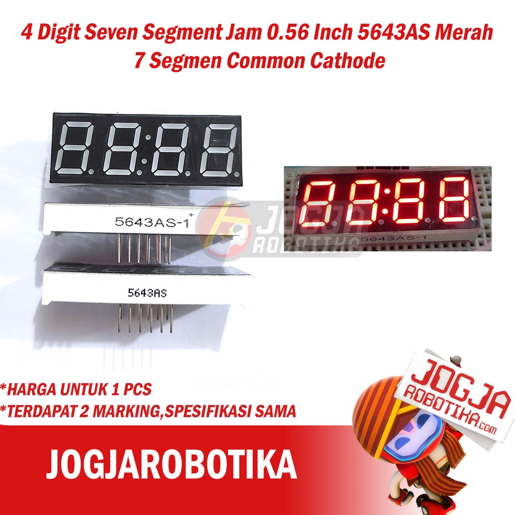 Jual 4 Digit Seven Segment Jam 0.56 Inch 5643AS 5463AS Merah 7 Segmen ...