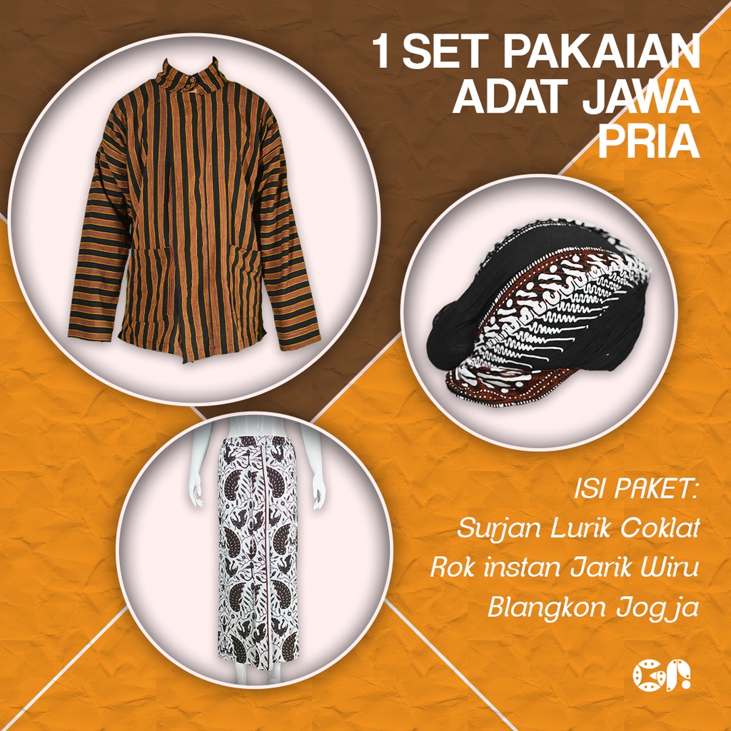 Jual Pakaian Adat Jawa Jogja Pria Dewasa 1 set: Surjan, rok wiru ...