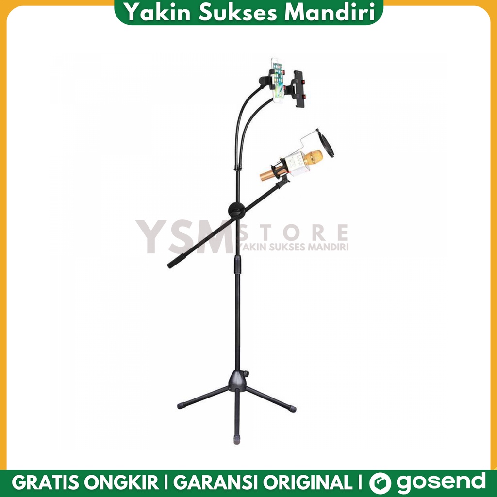 Jual Tiang Mikrofon Microphone Standing Tripod with 2 x Smartphone ...