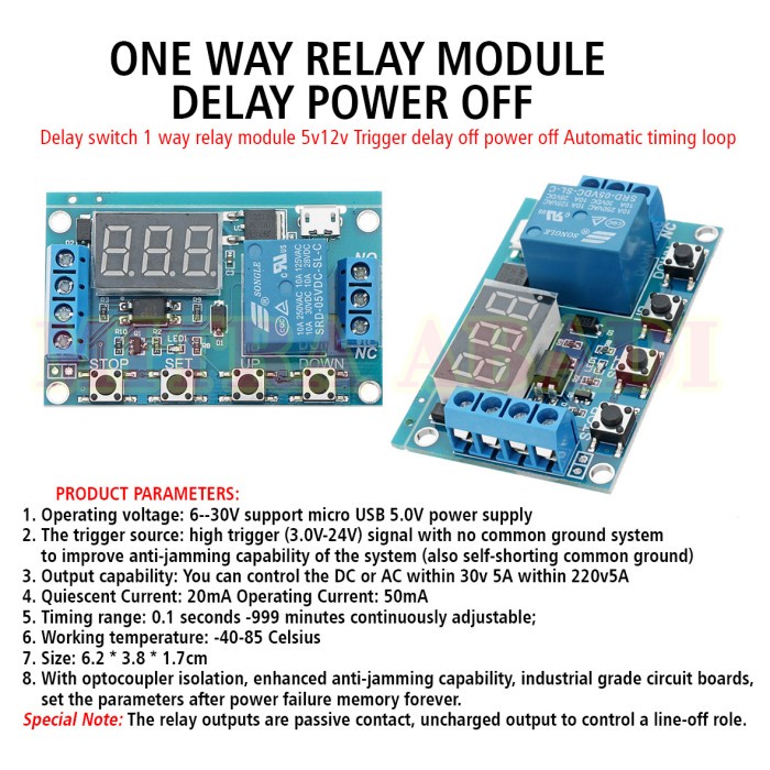Jual One Way Relay Module Delay Power Off / Modul Relai Pemutus Arus 1 ...