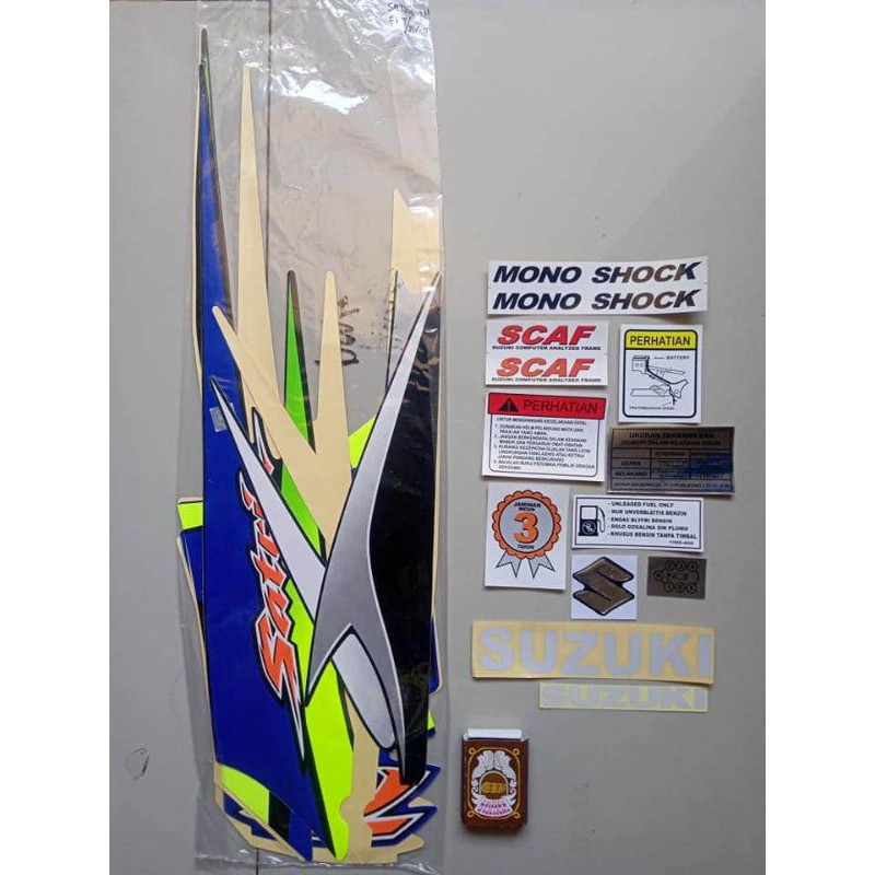 Jual striping sticker satria hiu biru hitam lengkap stiker perhatian ...