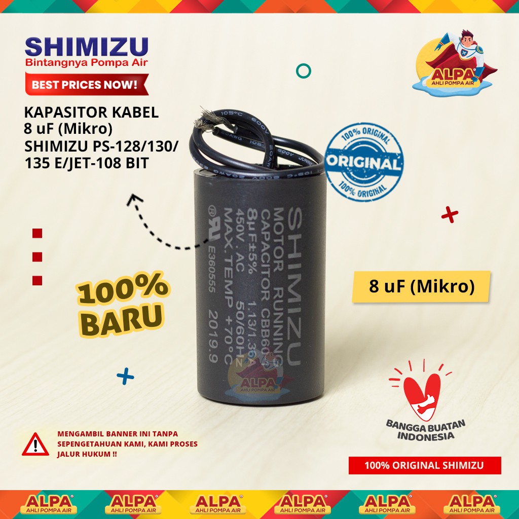 Jual Kapasitor Kabel 8uF - ASLI untuk SHIMIZU PS-128/130/135 E/JET 108 ...