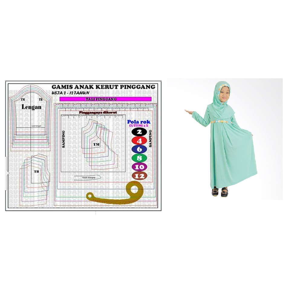 Jual Pola Gamis Anak Kerut Pinggang ukuran 2-12thn pola jiplak | Shopee Indonesia
