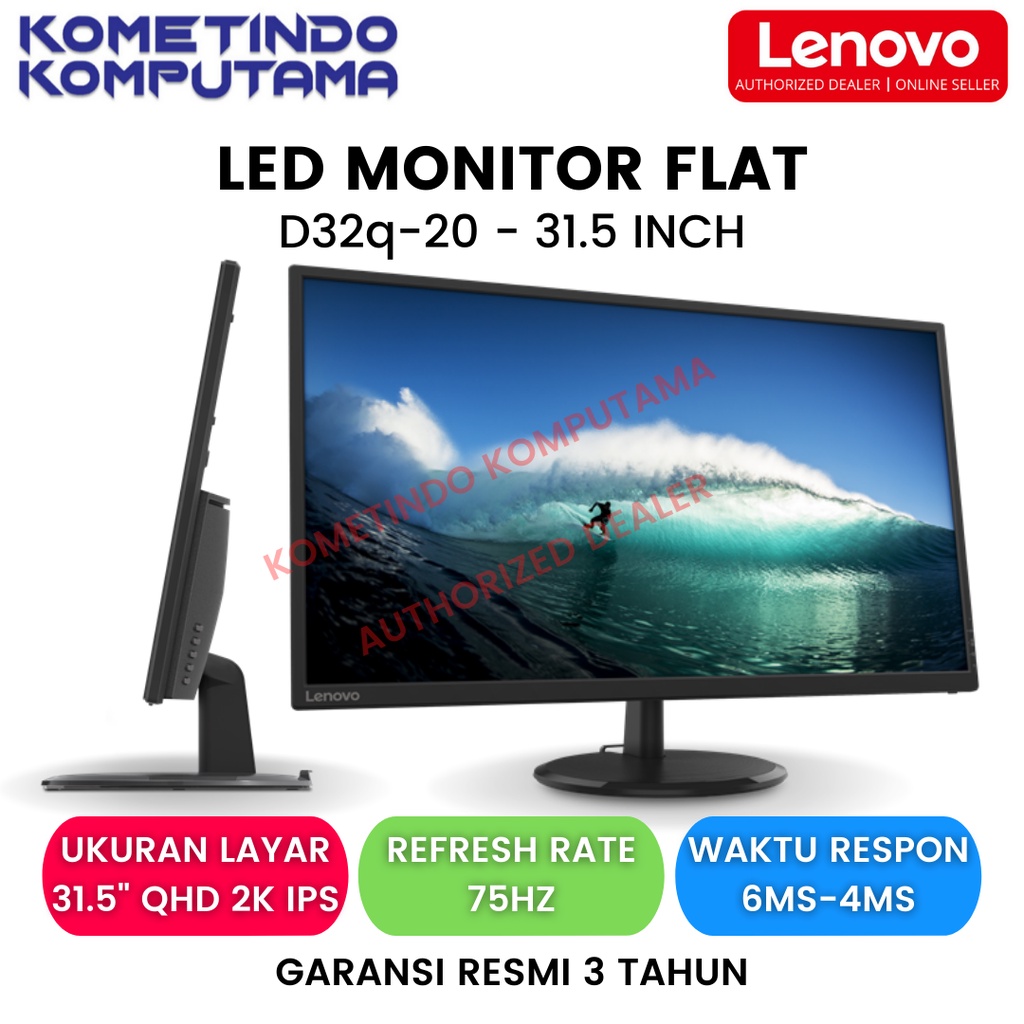 Jual D32q-20 Lenovo 31.5" LED Monitor QHD 2K IPS DP HDMI 75Hz, 72%NTSC 32" - Garansi Resmi ...