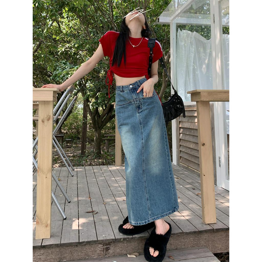 Jual rok denim highwaist vintage washed rok a-line premium korean style ...