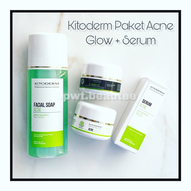 Jual Kitoderm paket acne glow + serum jerawat whitening glowing facial ...