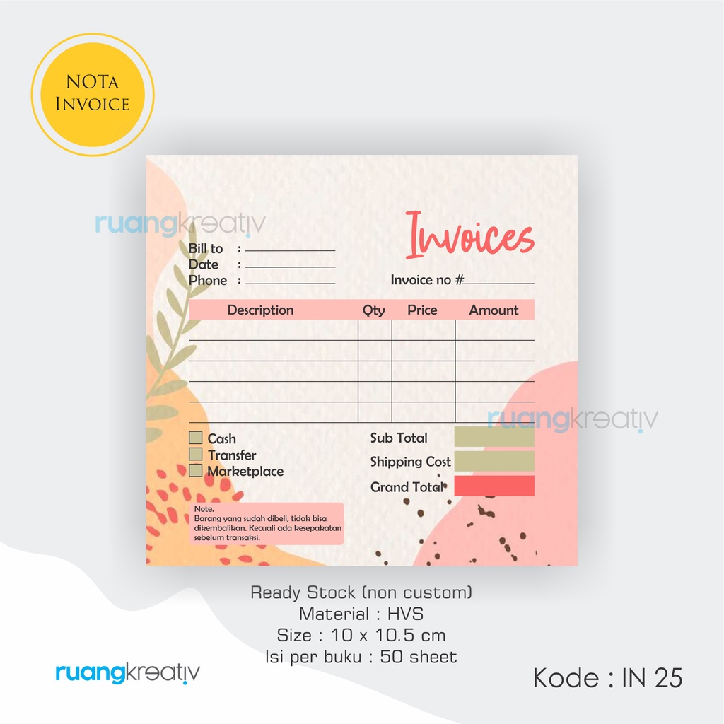 Jual Ruang Kreativ Buku Nota Aesthetic Invoice Olshop Full Color ...