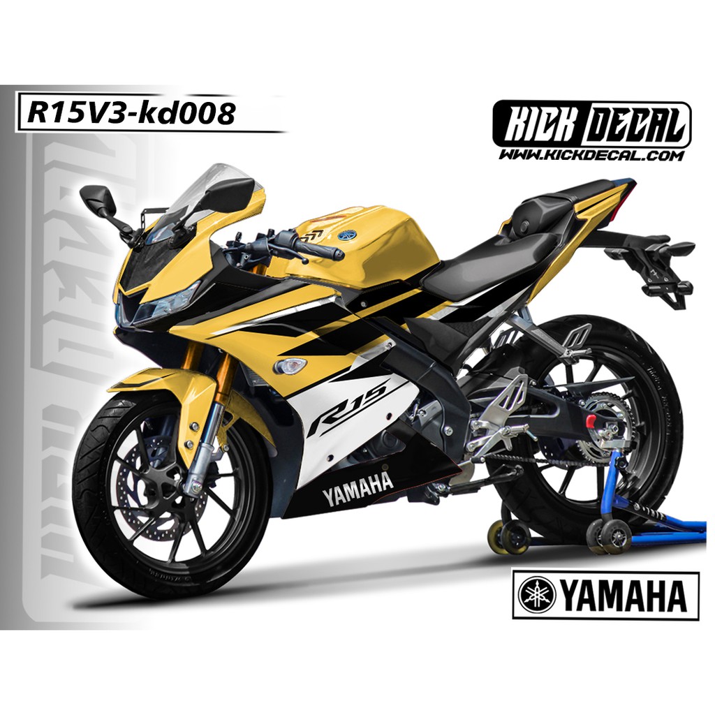 Jual STICKER DECAL YAMAHA R15 V3 KUNING PUTIH - KD008 | Shopee Indonesia