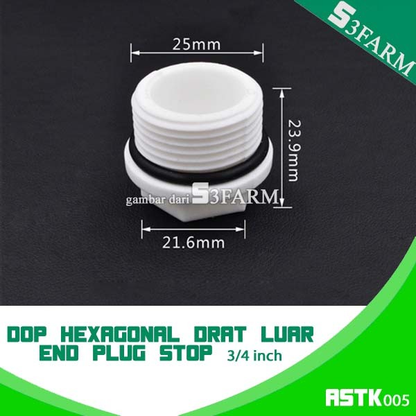 Jual Tutup Kran Dop Drat Luar Plug PPR PVC Blind Cap Seal Hexagon 3/4 ...