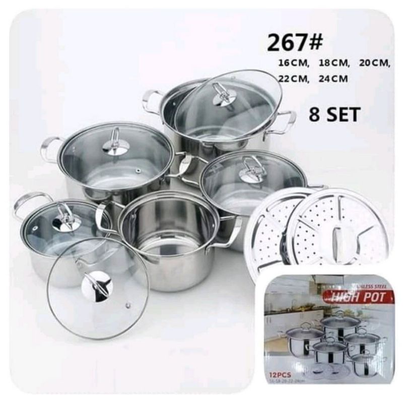 Jual PANCI STEAMER 12 PCS GIONEE HIGHT POT STAINLESS STEEL (Ade ...