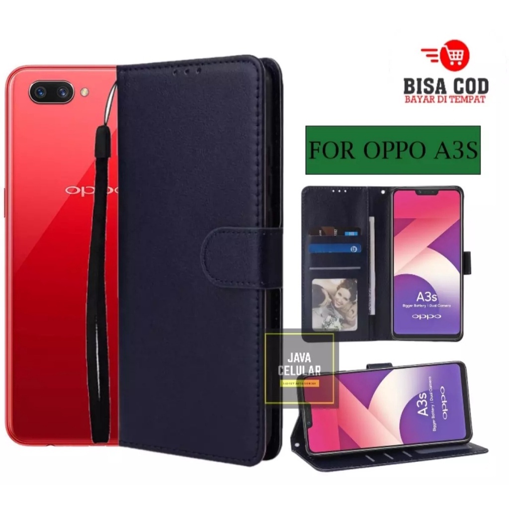 Jual Leather Flip Cover OPPO A3S - Wallet Case Kulit - Casing Flip ...
