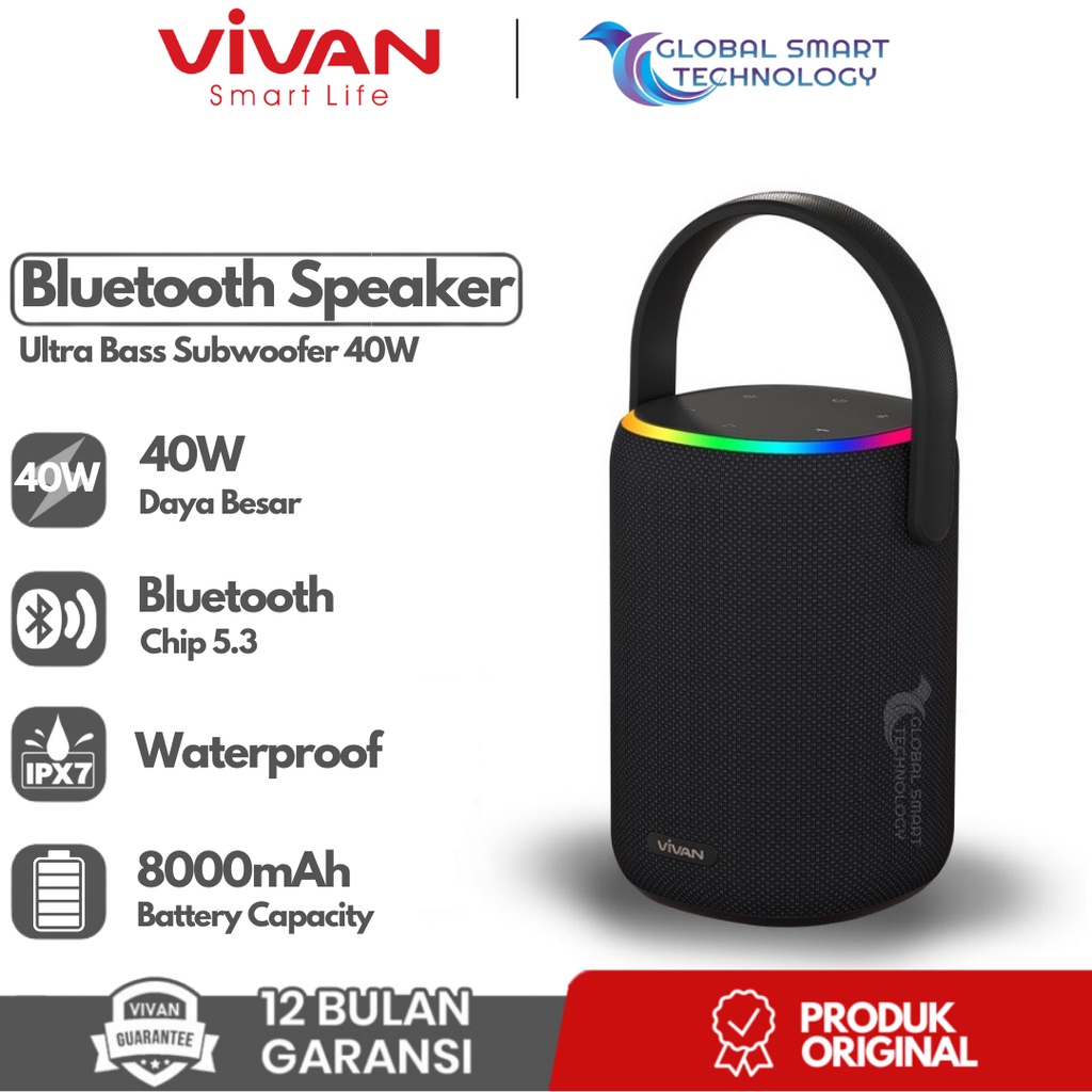 Jual VIVAN VS50 Speaker Bluetooth 5.3 Ultra Bass Subwoofer 40W RGB Portable Waterproof IPX7 ...