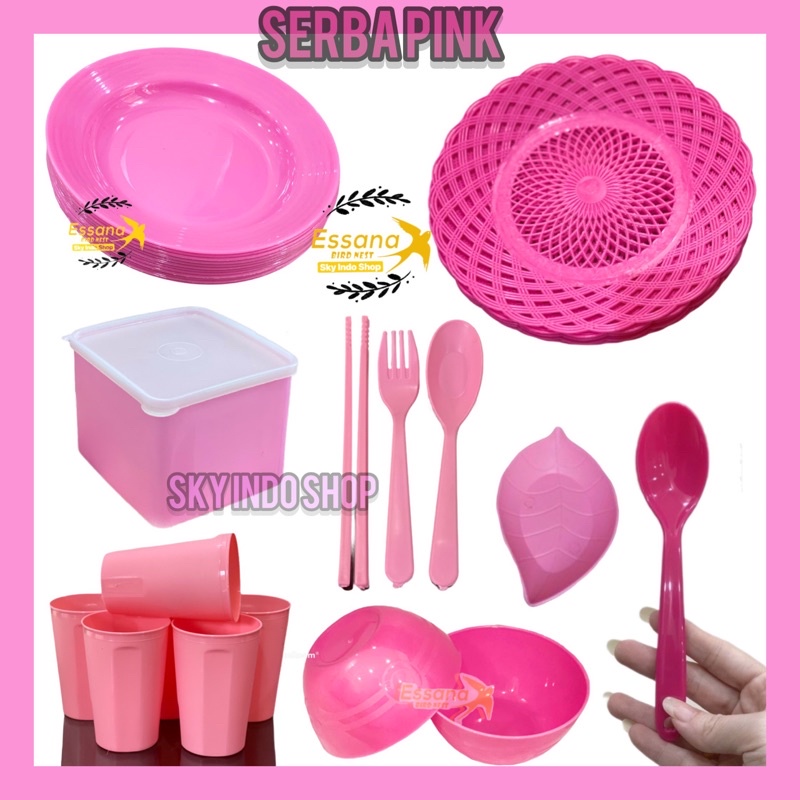 Jual PROMO302/ (Serba Pink) Piring Makan,Piring Rotan,Gelas,Sendok ...