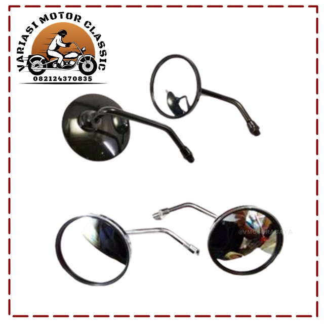 Jual SPION MOTOR VARIASI RETRO BULAT MINI HND CROME HITAM KACA CEMBUNG ...