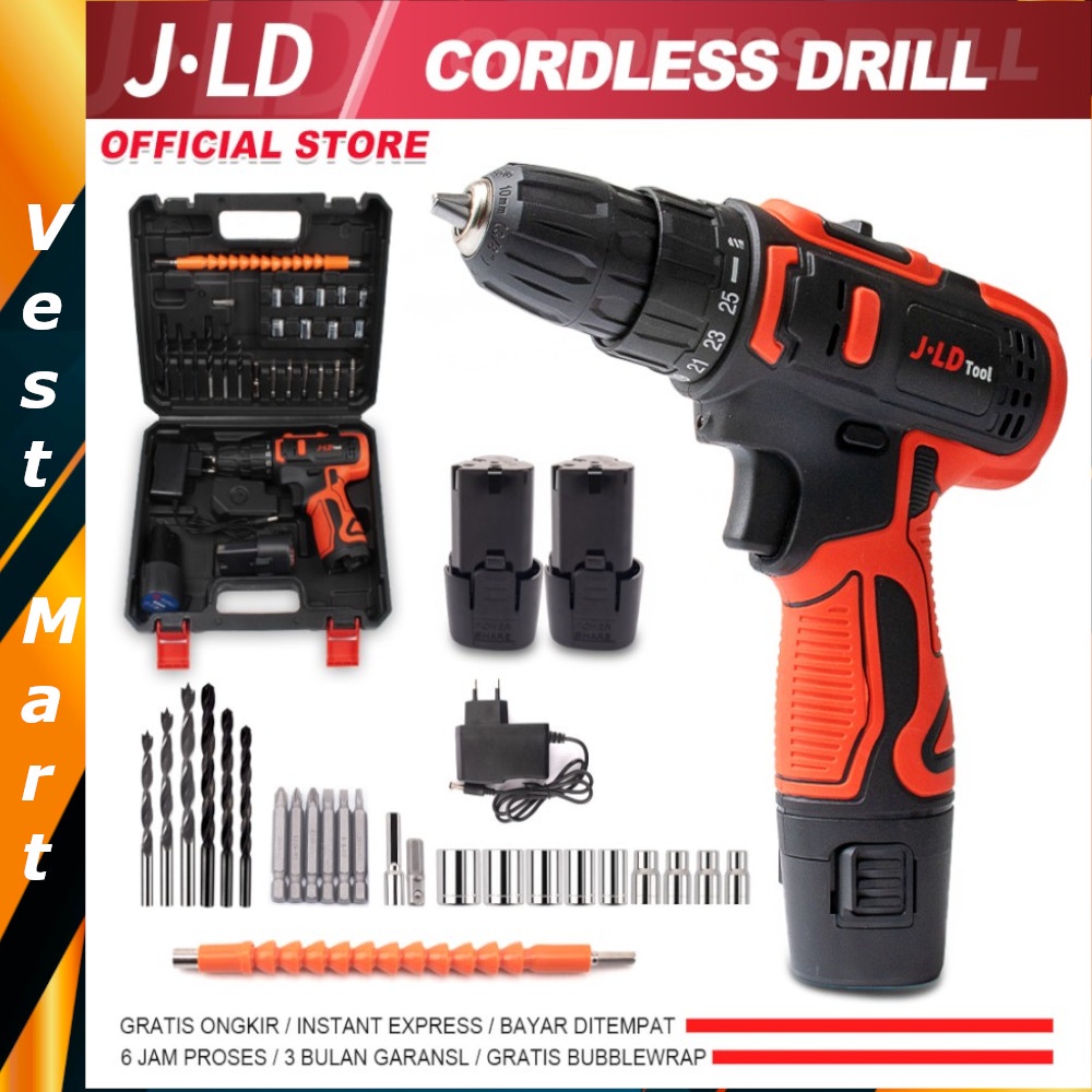 Jual Mesin Bor Cordless 12volt JLD TOOLS 2 Batrai Charger Bor Portable ...