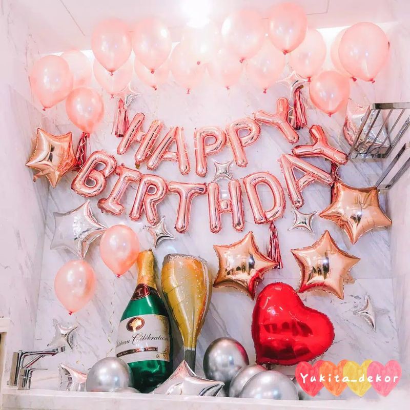 Jual Paket Dekorasi Ulang Tahun Tema Rose Gold Silver | Shopee Indonesia