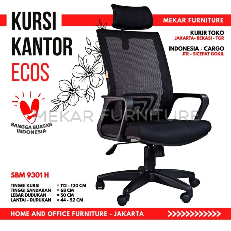 Jual ECOS SBM 9301 H Kursi Kantor Kursi Kerja Kursi Belajar Adjustable Headrest - Mekar ...