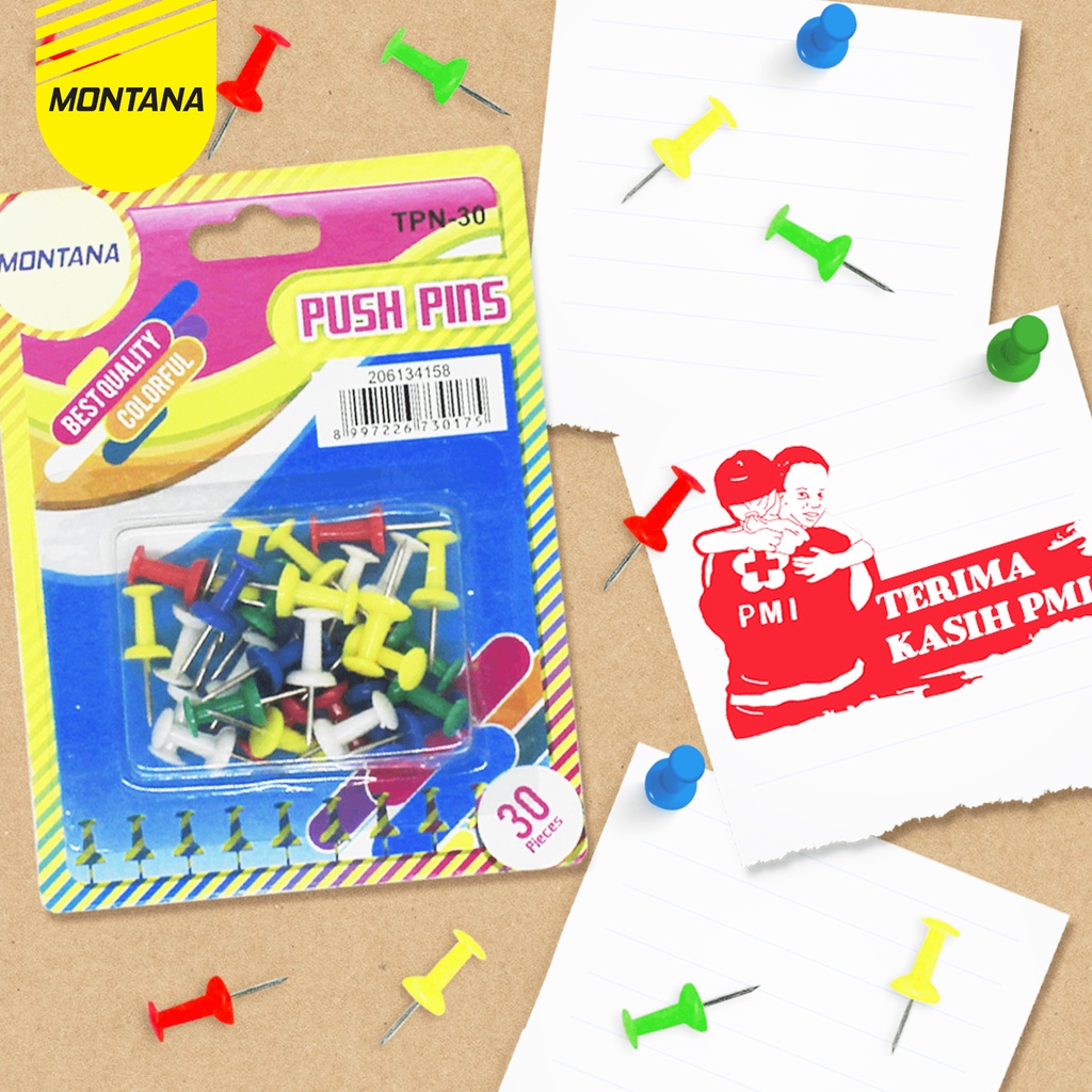 Jual MONTANA Push Pin Jarum Tekan 30 Pcs Best Quality Colorful Paku Pin ...