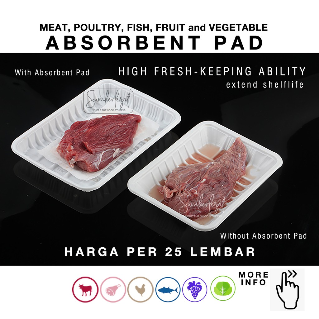 Jual 25 Pcs- Tisu Food Meat Poultry Fish Fruit Vegetable Absorbent Pad ...
