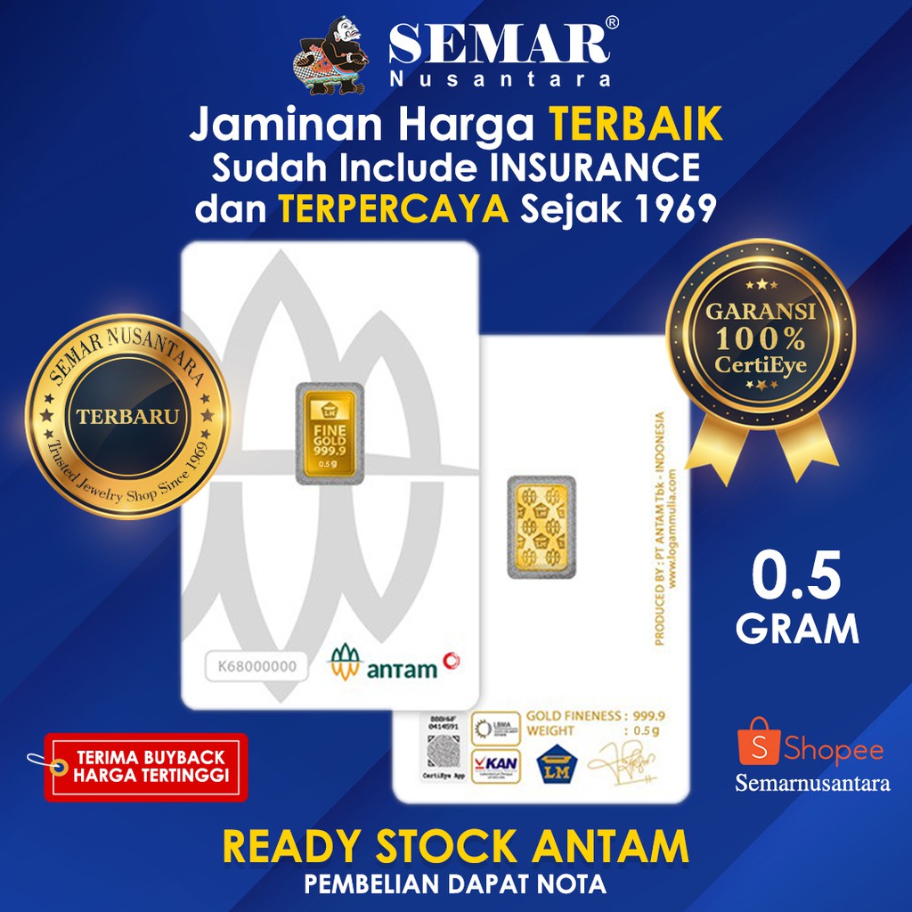 Jual Logam Mulia Antam Press 0.5gr Emas Batangan Semar Nusantara ...