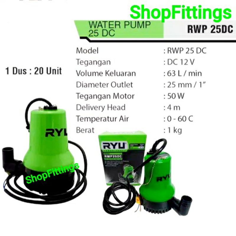 Jual RYU RWP 25DC Pompa Air Celup Kolam Aquarium Arus DC 12 Volt Water Pump | Shopee Indonesia