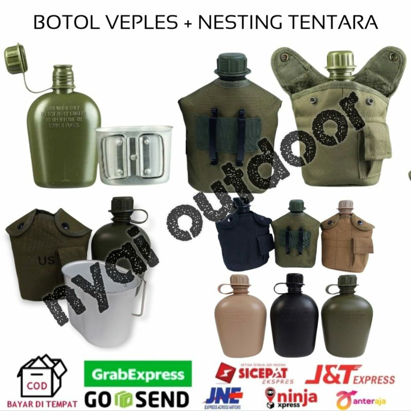 Jual botol veples tentara + nesting tentara botol minum camping alat ...