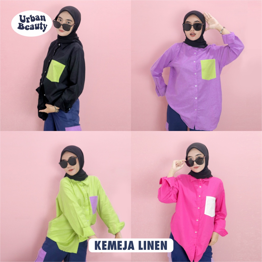 Jual Kemeja Linen Urbanbeauty.co atasan wanita remaja fuschia fanta ...