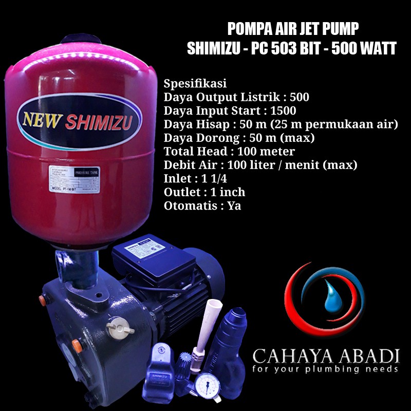Jual POMPA AIR JET PUMP SHIMIZU - PC 503 BIT - 500 WATT plus TABUNG 19LT | Shopee Indonesia