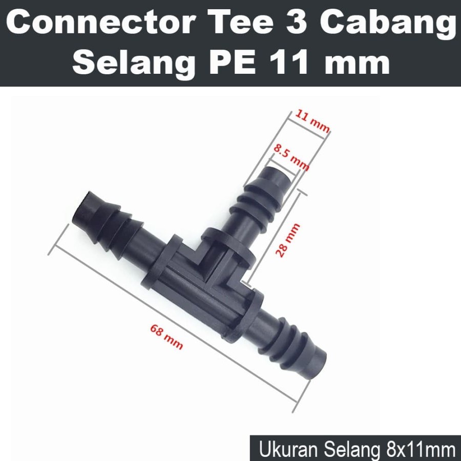 Jual sambungan konektor T Selang air PE 11 mm Cabang 3 Selang PE 11 mm ...