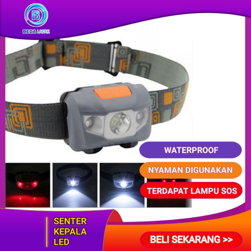 Jual Senter Kepala LED Cahaya Putih dan Merah Tahan Air 110 Lumens ...