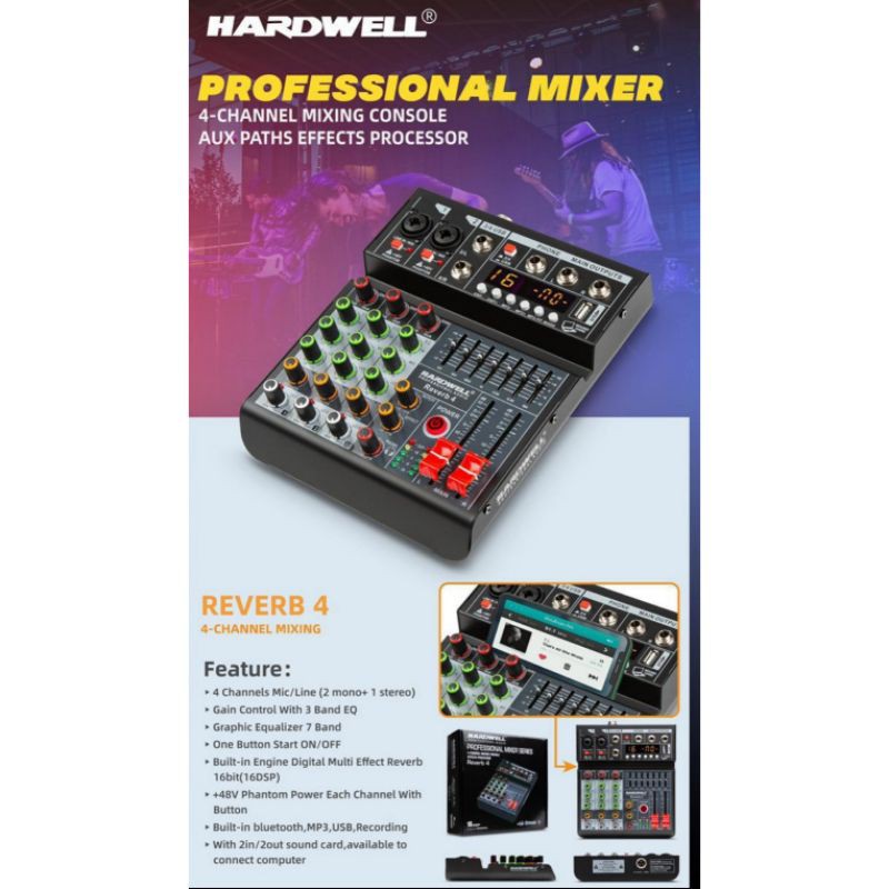 Jual Mixer Hardwell 4 Channel REVERB 4 Original Garansi resmi | Shopee ...