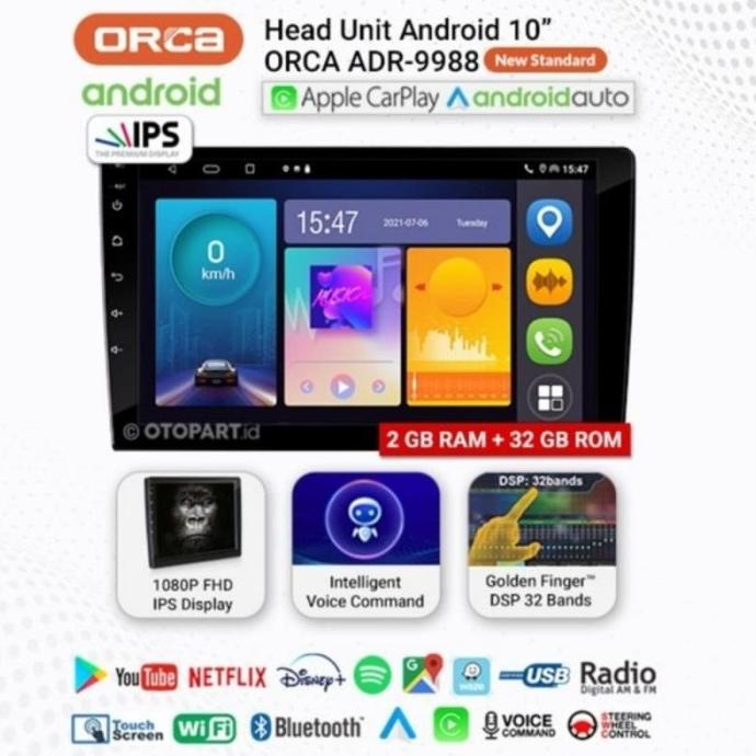 Jual HEAD UNIT ANDROID 10 INCH ORCA ADR1088 APPLE CARPLAY/ANDROID AUTO ...
