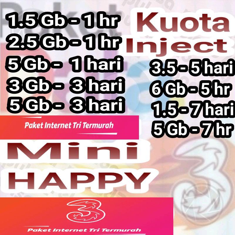 Jual Kuota paket data tri Inject / elektrik | Shopee Indonesia