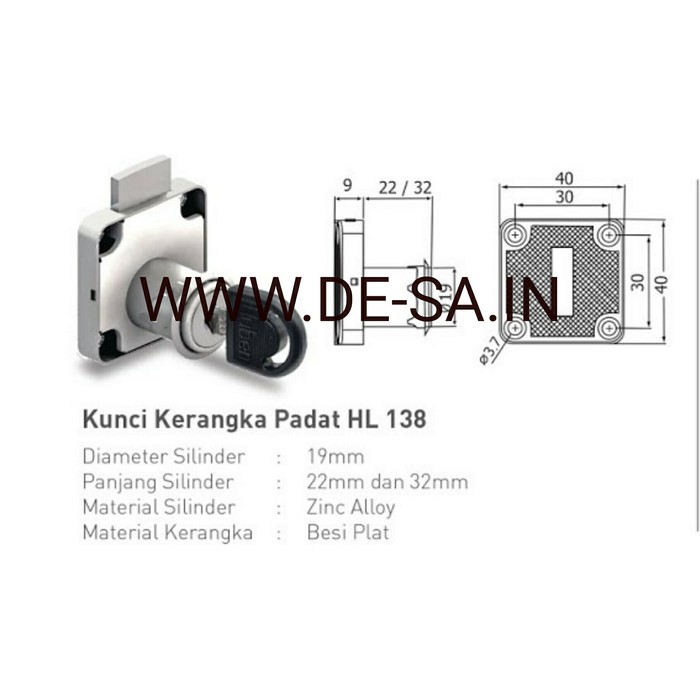 Jual HUBEN HL-138 / 22 MM KUNCI LACI PADAT LOCK DRAWER LOCK KEY ...