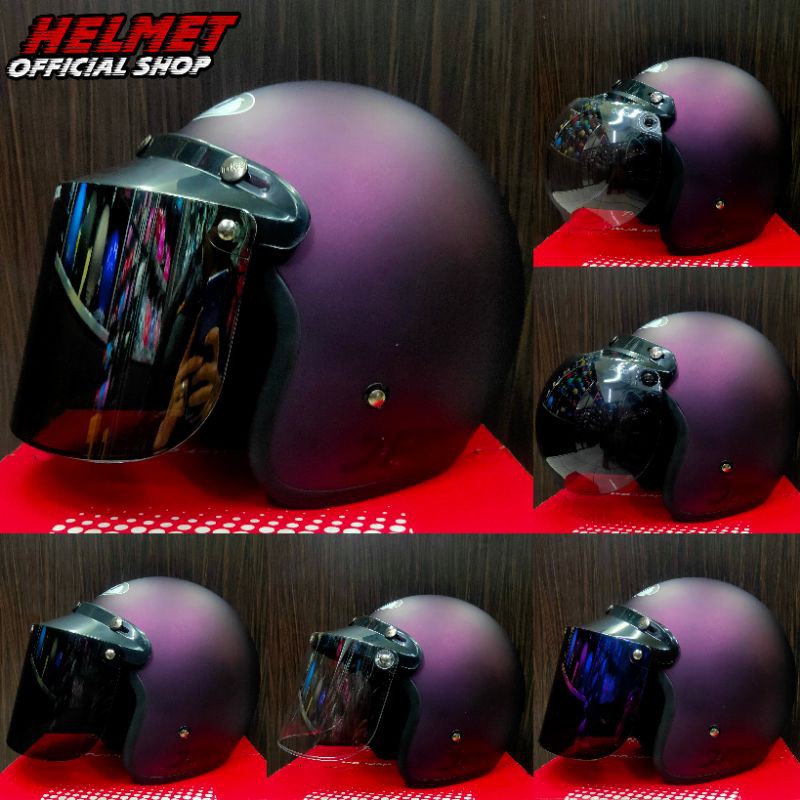 Jual HELM JPN UNGU TUA/VIOLET DOP KACA DATAR FLAT VISOR CEMBUNG ...