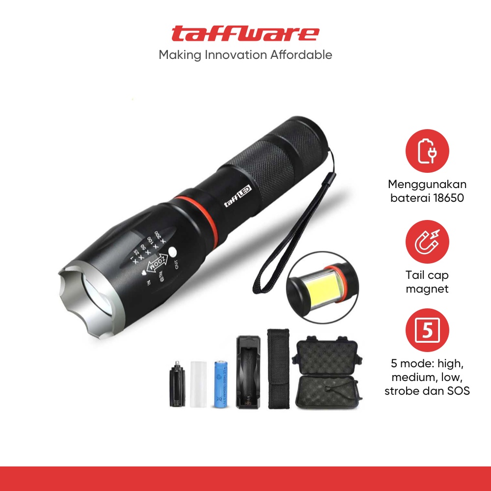 Jual TaffLED Paket Senter LED Torch Cree XM-L T6 8000 Lumens + Charger ...