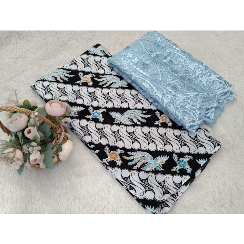 Jual Batik Pekalongan halus jarik kebaya batik mix tulle ice blue ...