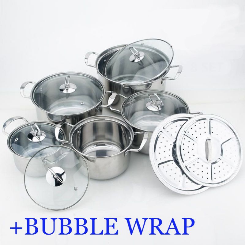 Jual Panci set stainless tutup kaca Higt pot 555 +steamer set tebal ...