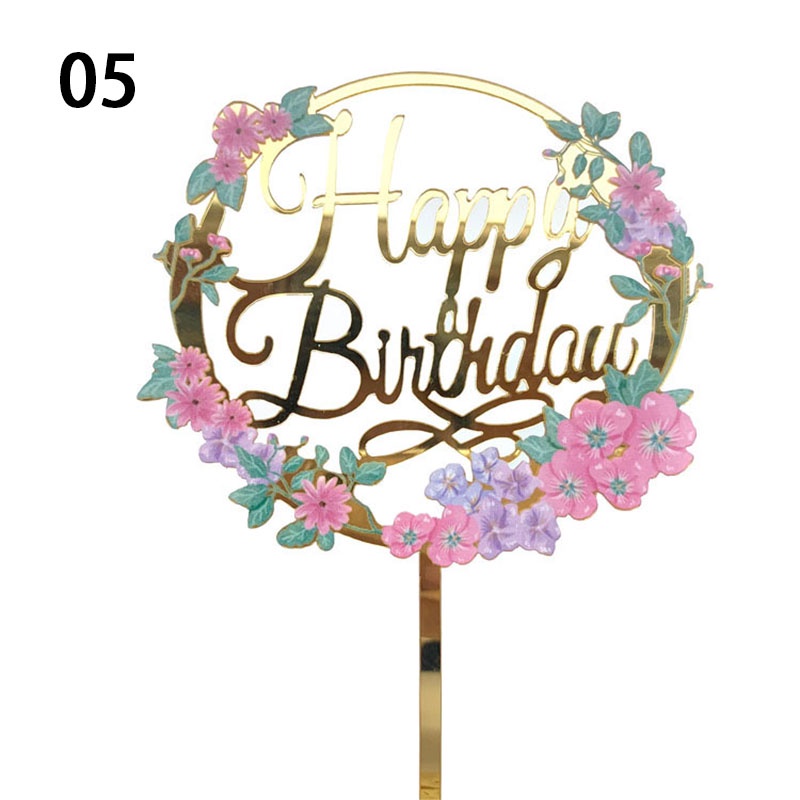 Jual Cake Topper Akrilik Happy Birthday Topper Bunga Dekorasi Kue Ulang ...