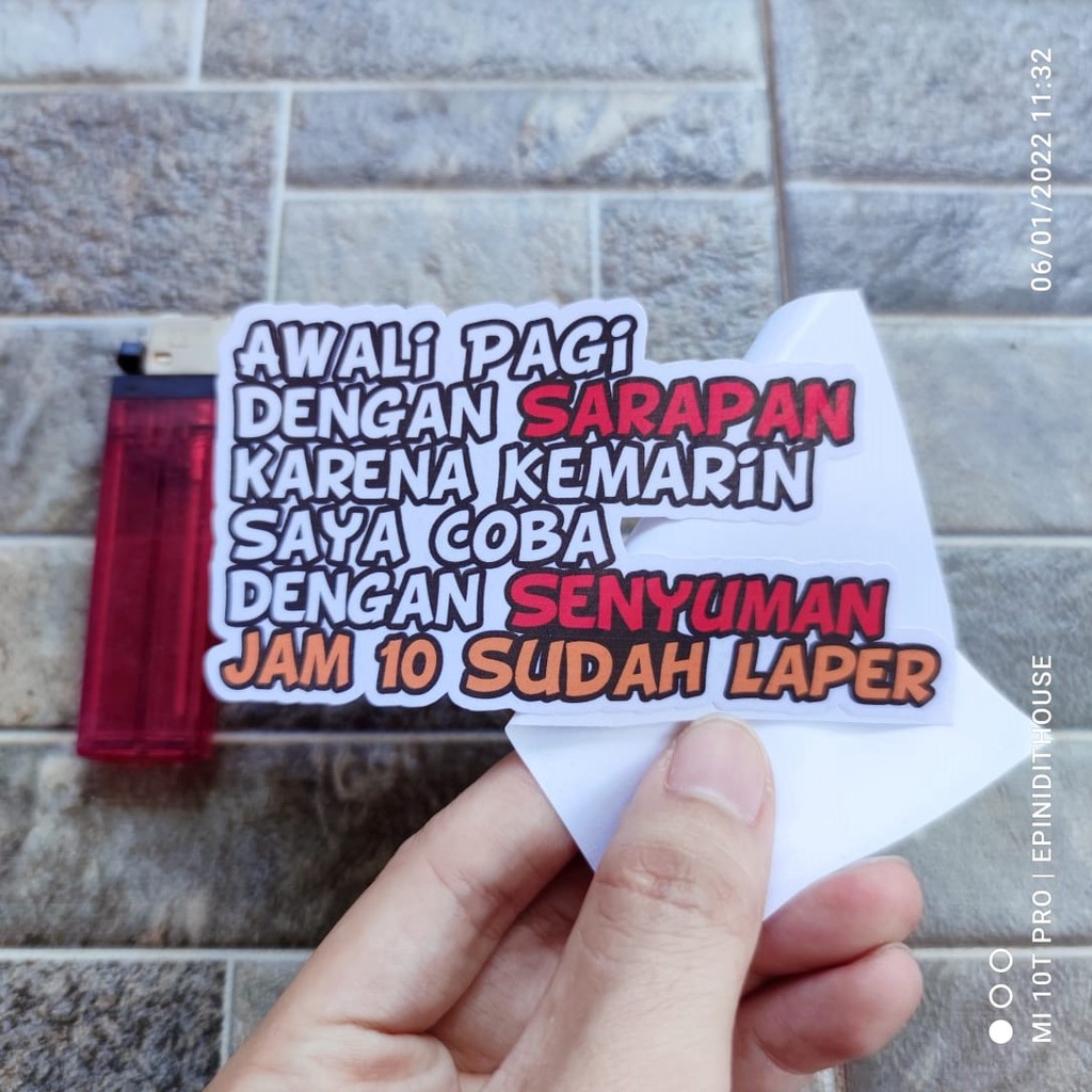Jual Stiker Kata Quote Lucu Awali Pagi Dengan Sarapan Humor Vinyl Motor Nyleneh | Shopee Indonesia