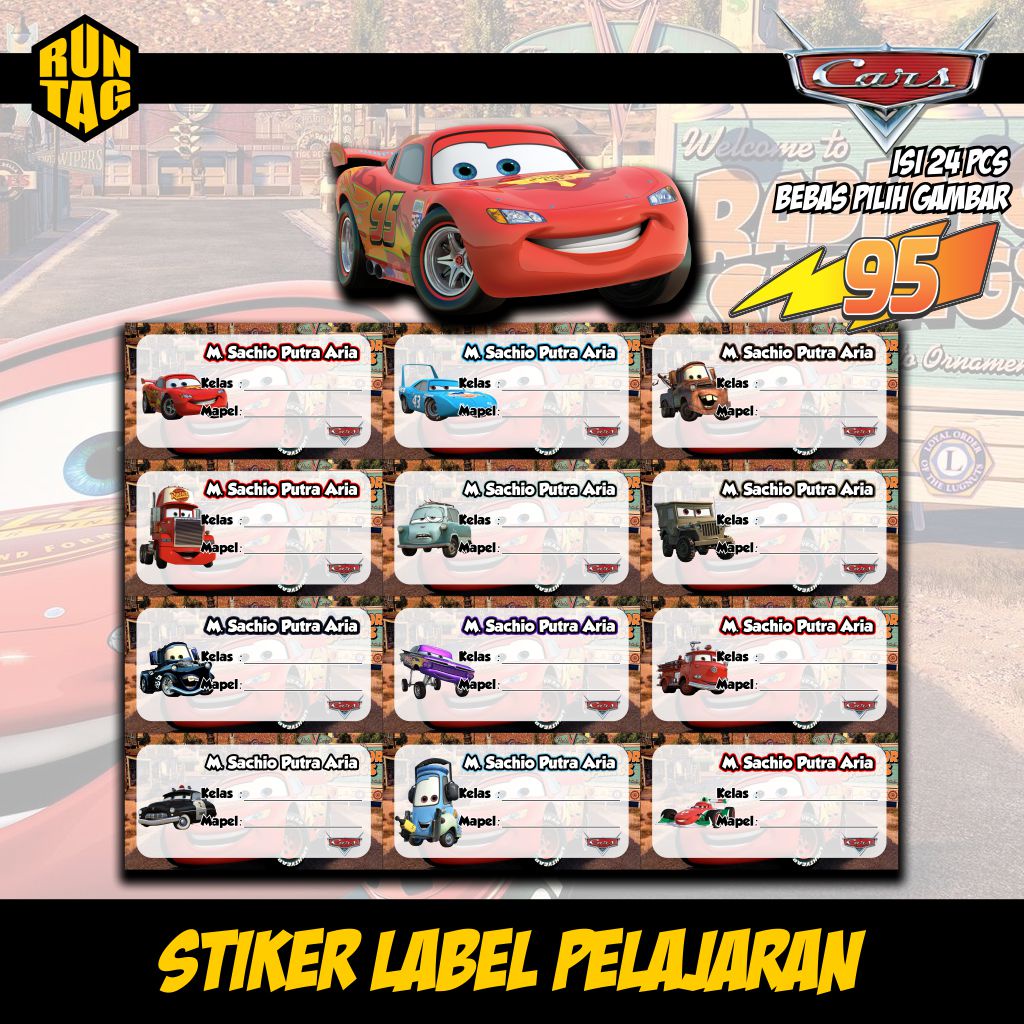 Jual stiker label mata pelajaran buku sekolah custom mcqueen | Shopee ...