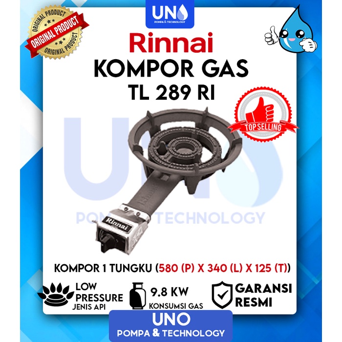 Jual Rinnai Kompor Gas Tungku 1 Tekanan Rendah TL-289Ri / TL 289 RI ...