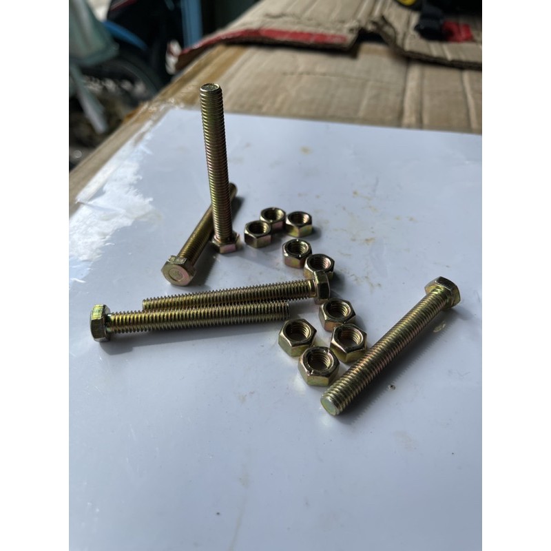 Jual BMK M8 x 65 - BAUT MUR BESI KUNING KUNCI 12 PJG 6.5 CM DRAT HALUS - HEXAGON BOLT NUT YELLOW ...