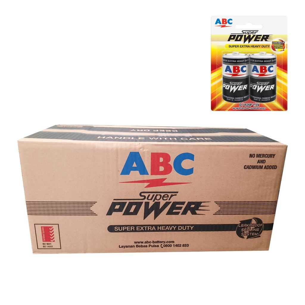 Jual ABC Carbon Zinc R20 SPW 2 Baterai (D Size) 1 Karton Isi 72 Hanger ...