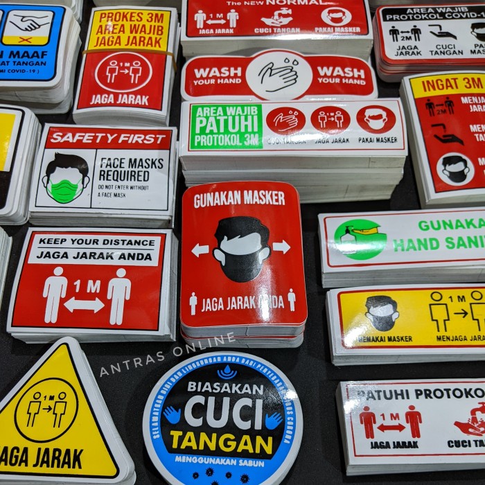 Jual Stiker prokes isi 100pcs - sticker warning peringatan protokol ...