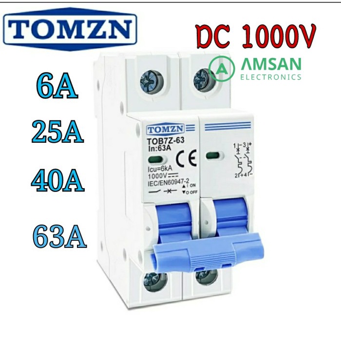 Jual MCB DC 1000V 2P TOMZN 63A 6A 25A 40A TOB7Z-63 AMSAN ELECTRONICS | Shopee Indonesia