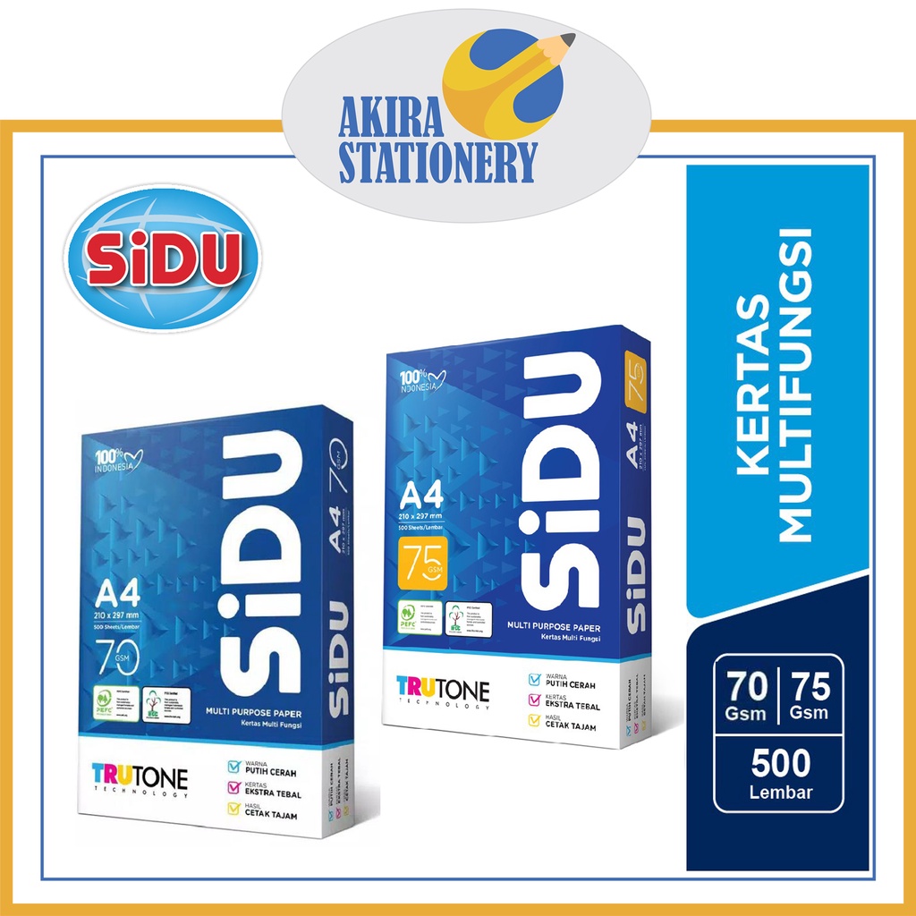 Jual Kertas HVS A4 75 Gsm SIDU 1 RIM / 500 Lembar / SINAR DUNIA Kertas Foto Copy Putih 75 Gram ...