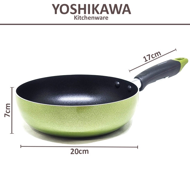 Jual Yoshikawa Wok Pan Teflon 20cm Anti Lengket | Panci Alat Penggorengan | Wajan Cekung ...